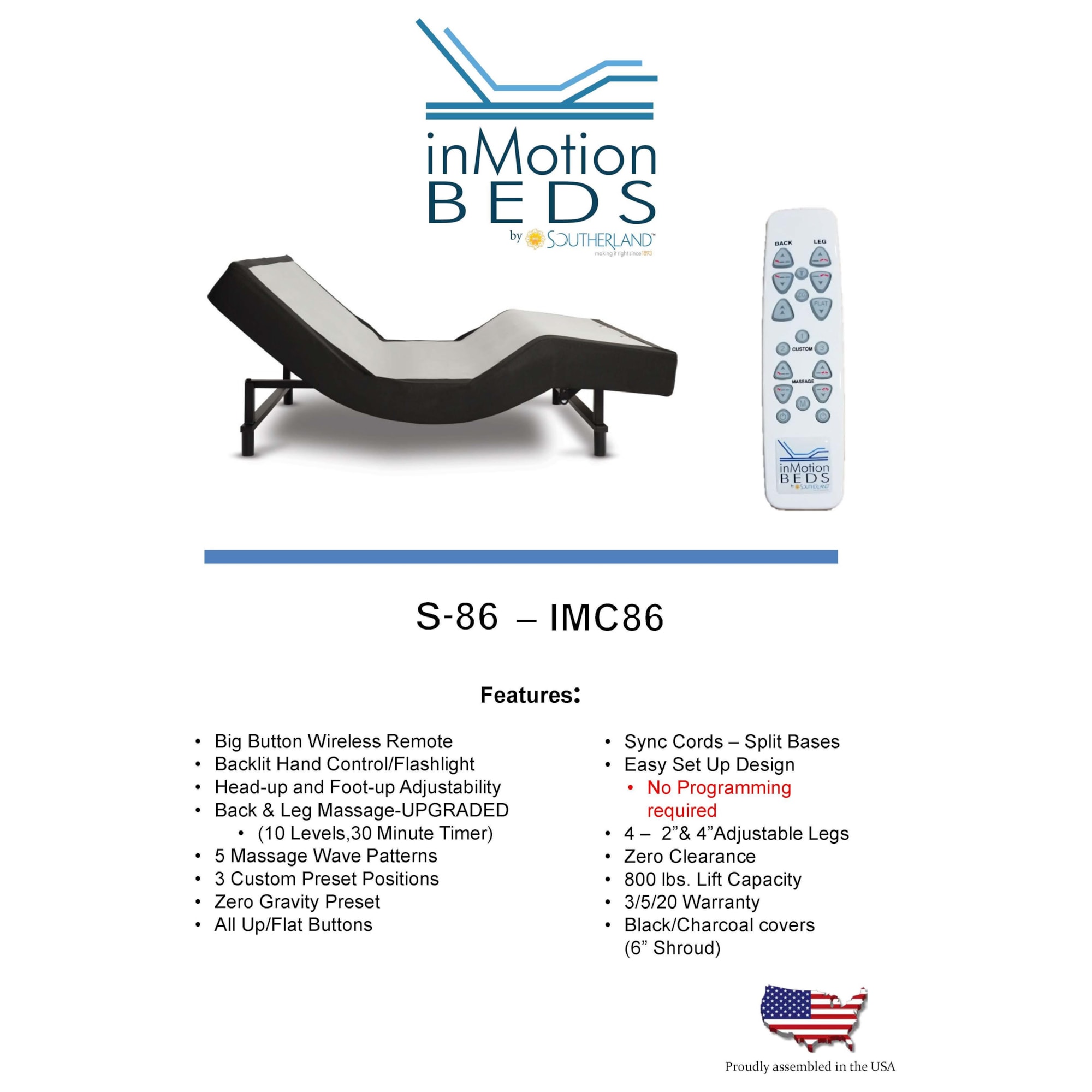 Southerland InMotion Adjustable Base S86Q Queen Adjustable Base with ...