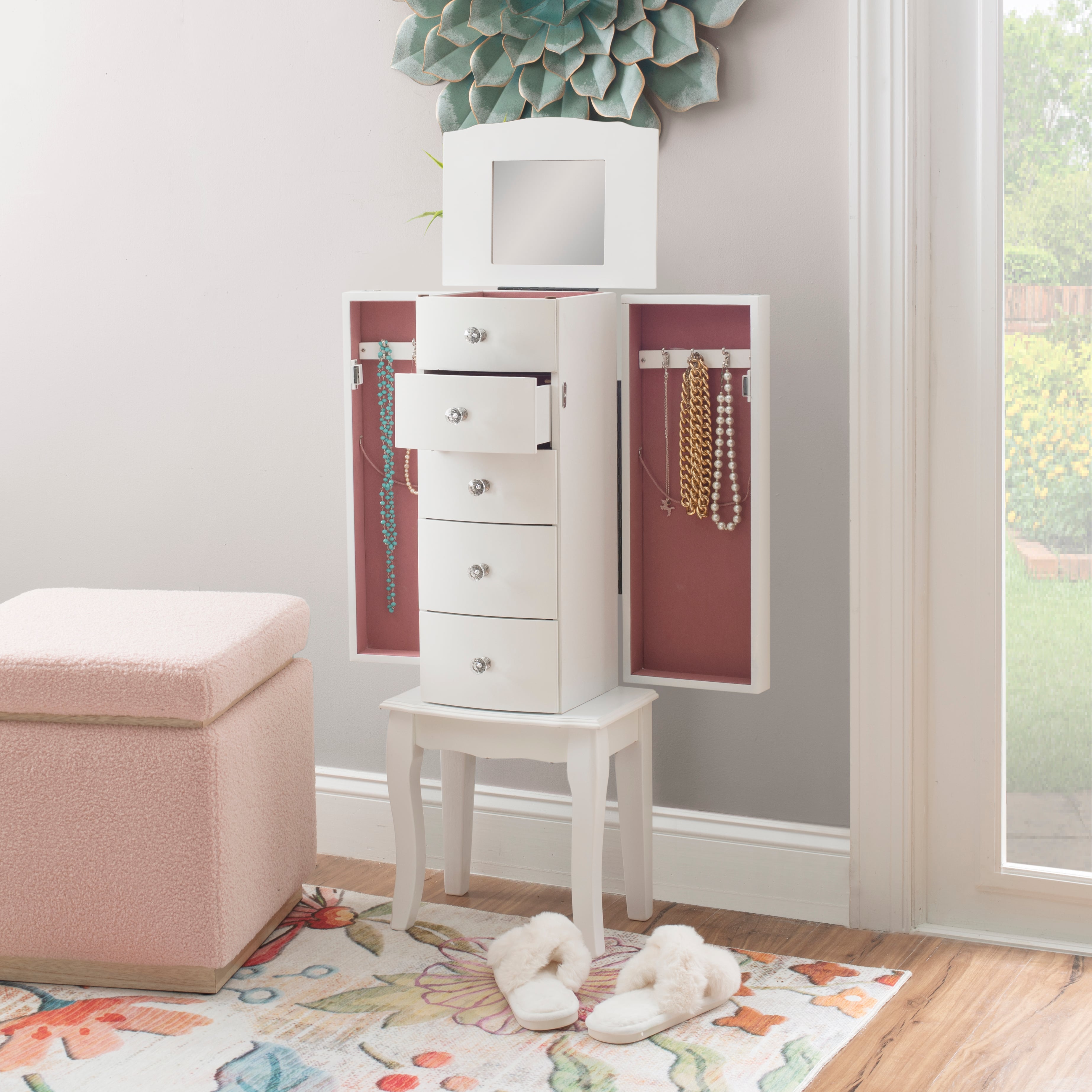 Powell Jewelry Armoire 929 521 5 Drawer White Jewelry Armoire Wayside Furniture Mattress Chest Jewelry Armoire