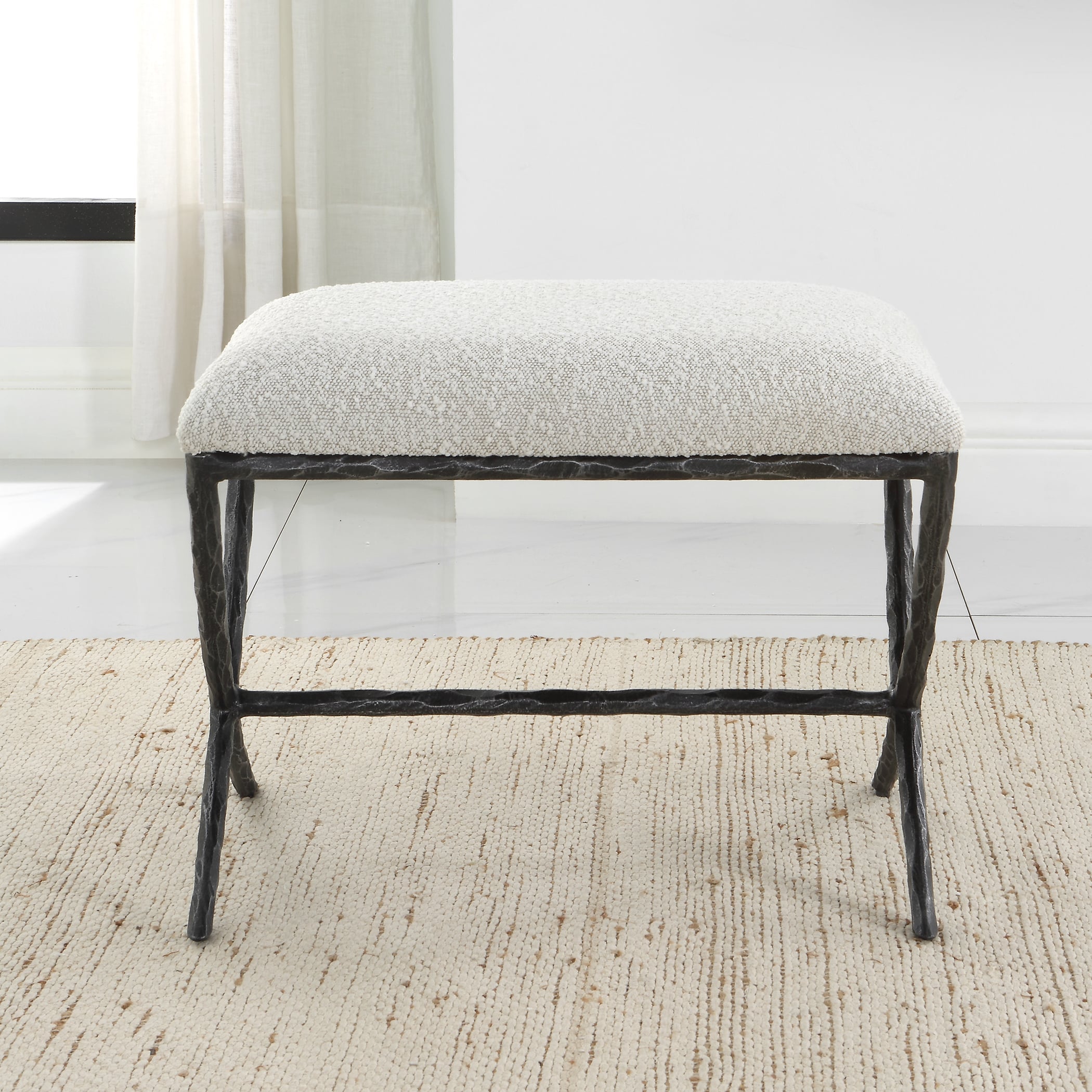 Iron upholstered bench store