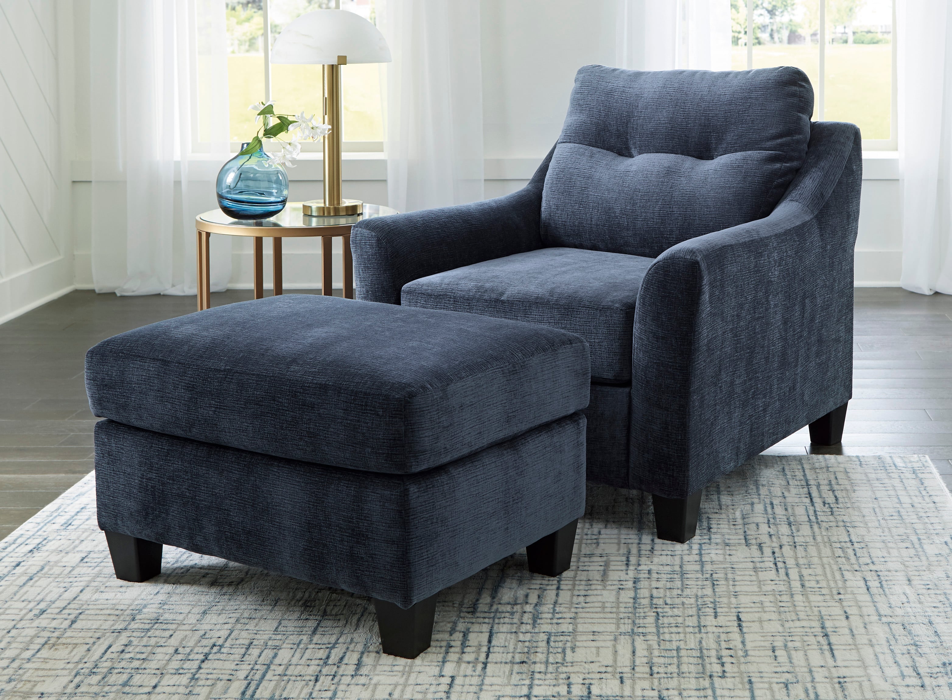 Blue oversized chair with ottoman store