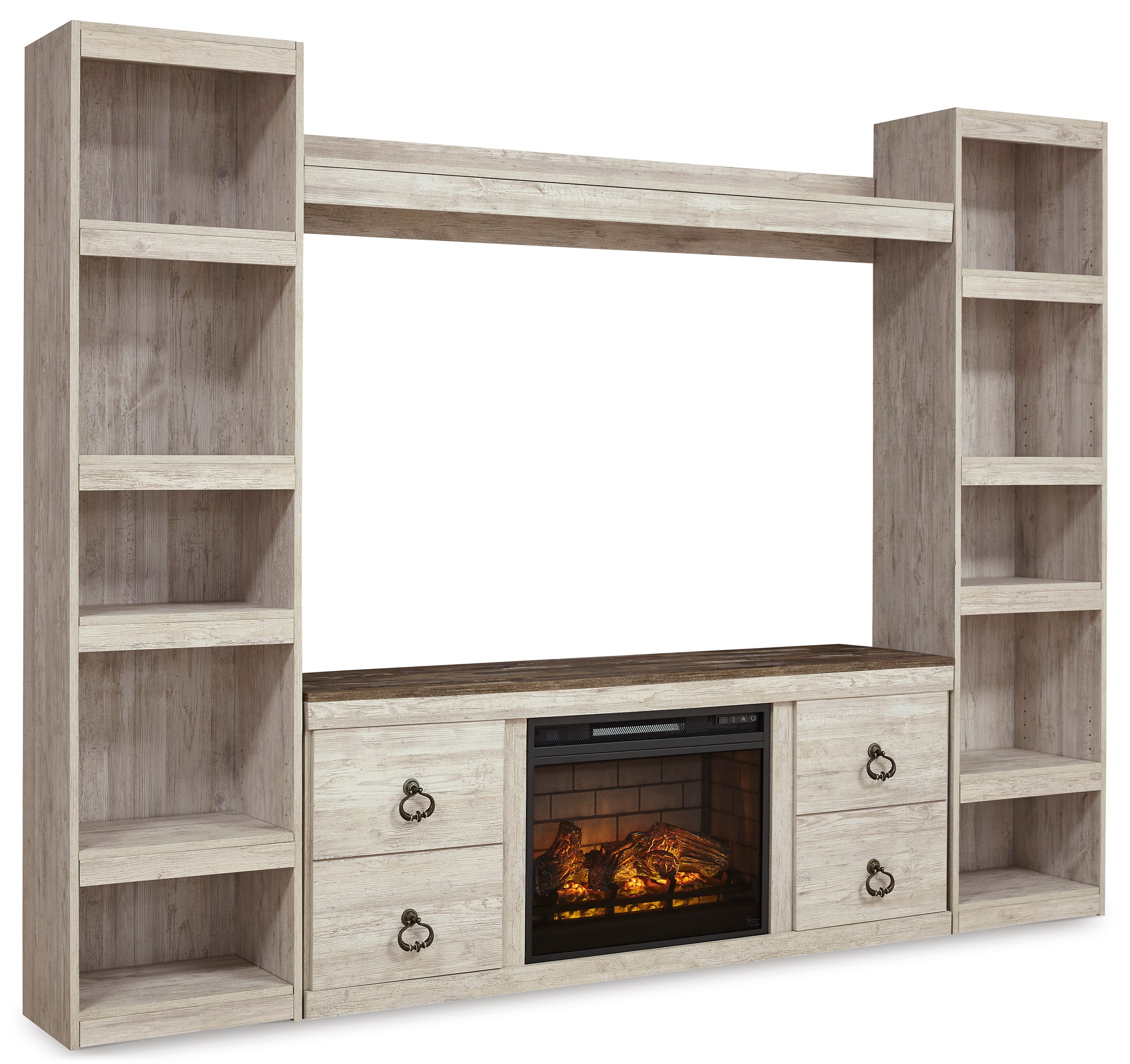 Signature Design by Ashley Willowton EW0267 127x1 EW0267W8x1 EW0267 124x2 Coastal Cottage Entertainment Center w Fireplace Bridge Prime Brothers Furniture TV Stands