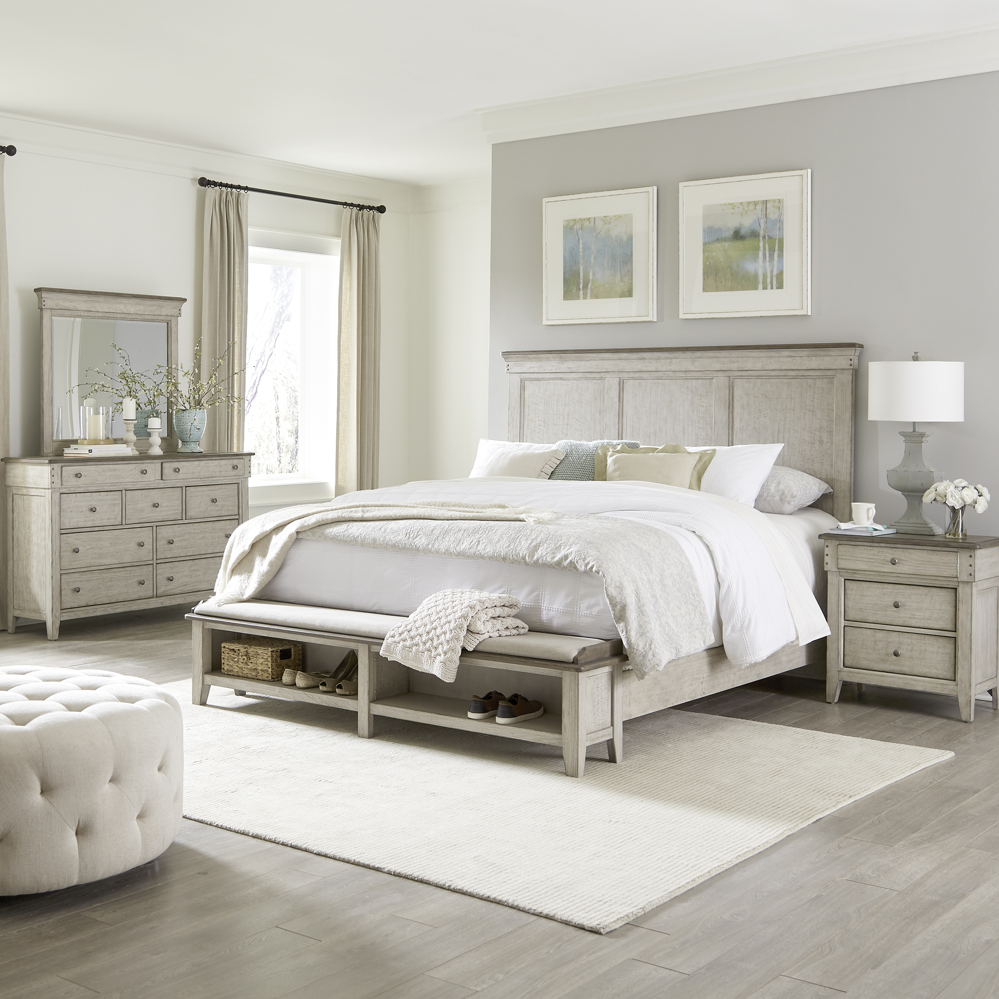 Liberty Furniture Ivy Hollow 457 BR QSBDMN Modern Farmhouse 4 Piece Queen Storage Bedroom Set with Nightstand Suburban Furniture Bedroom Group
