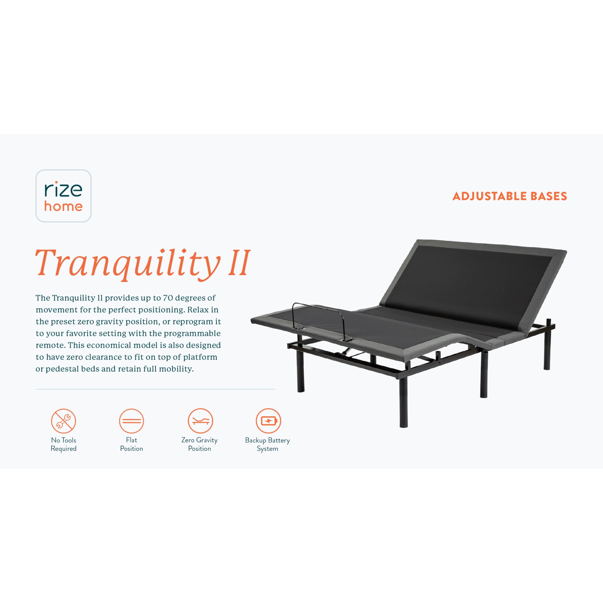 Rize Home Tranquility II 6030976 Queen Power Adjustable Base | Johnny ...