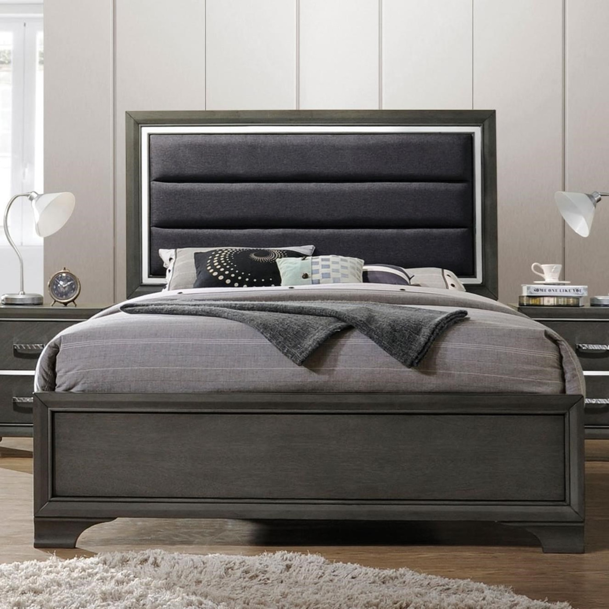 Acme Furniture Carine II 26257EK Transitional King Bed with Upholstered ...