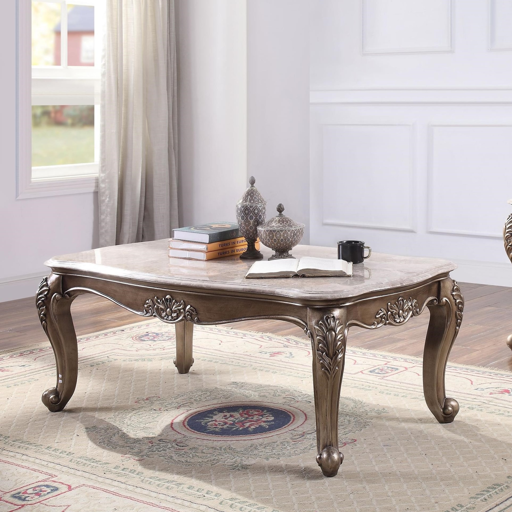 Acme Furniture Jayceon 84865 Traditional Coffee Table with Marble Top ...