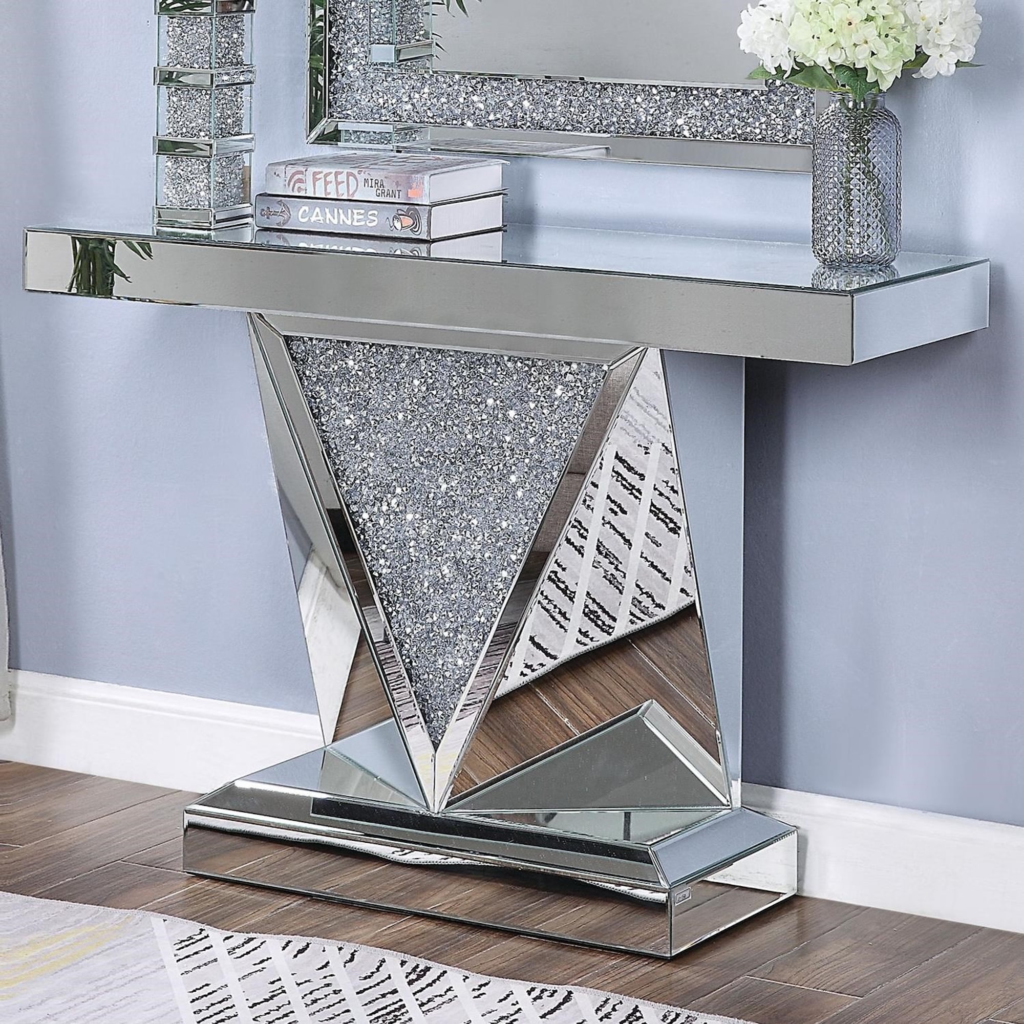Acme Furniture Noralie 90448 Glam Mirrored Console Table with Faux ...
