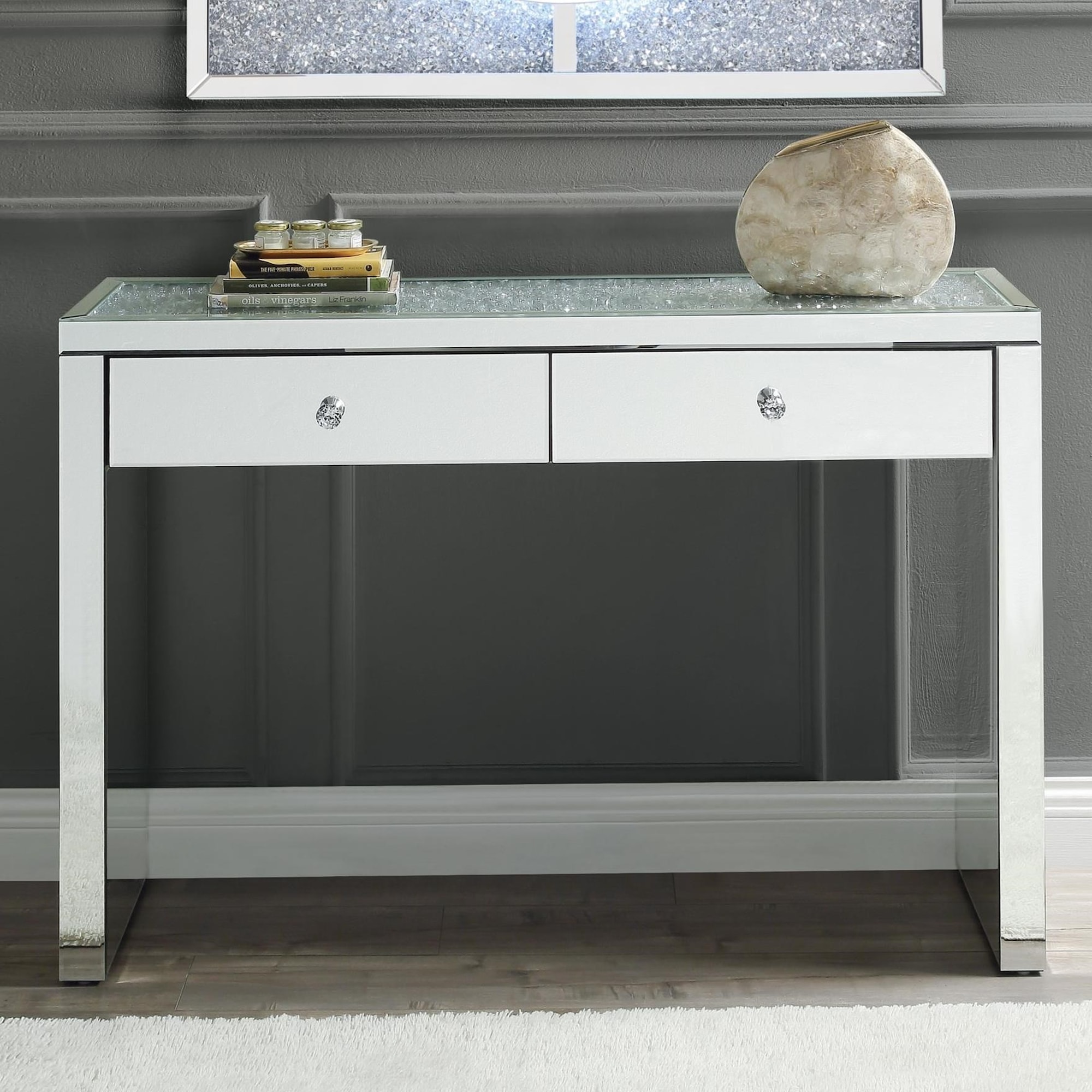 Acme Furniture Noralie 90507 Glam Mirrored Console Table with 2-Drawers ...