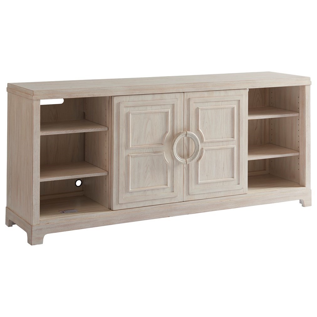 Barclay Butera Newport 921 908 Leeward Sliding Door Media Console with Adjustable Shelving and Wire Management Belfort Furniture TV Stands