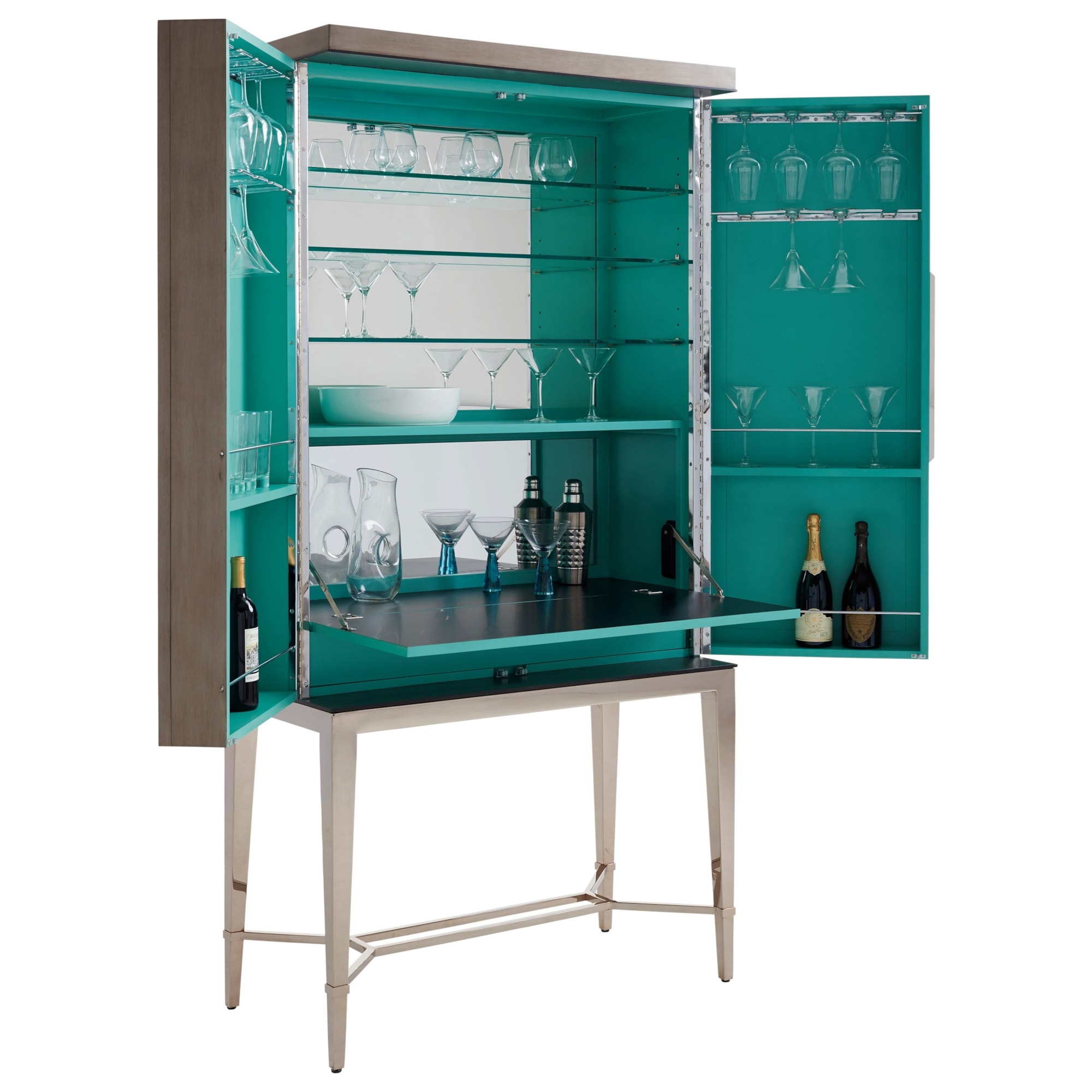Lexington Ariana 732-961C Cheval Bar Cabinet with Glass Storage LED ...