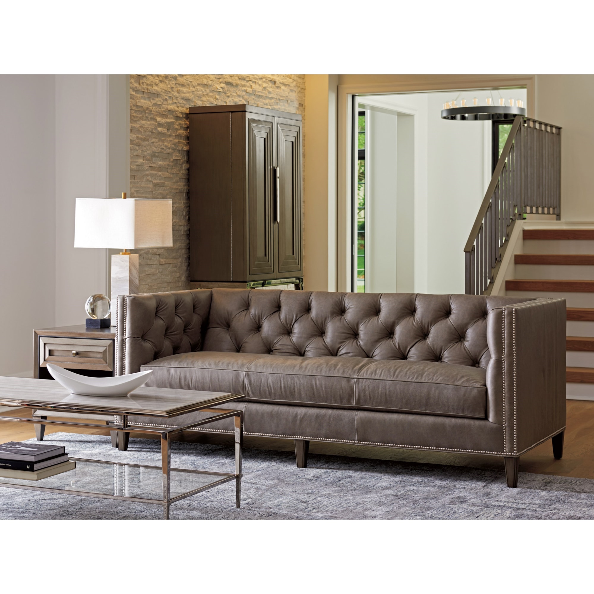 Lexington Ariana 7567-33 Monaco Tufted Tuxedo Sofa with Bench Seat ...