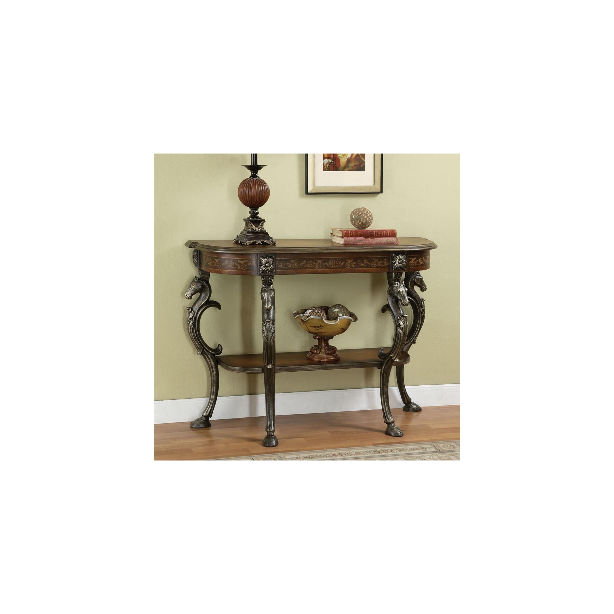 Powell Masterpiece 416-225 Floral Demilune Console Table with Horse ...