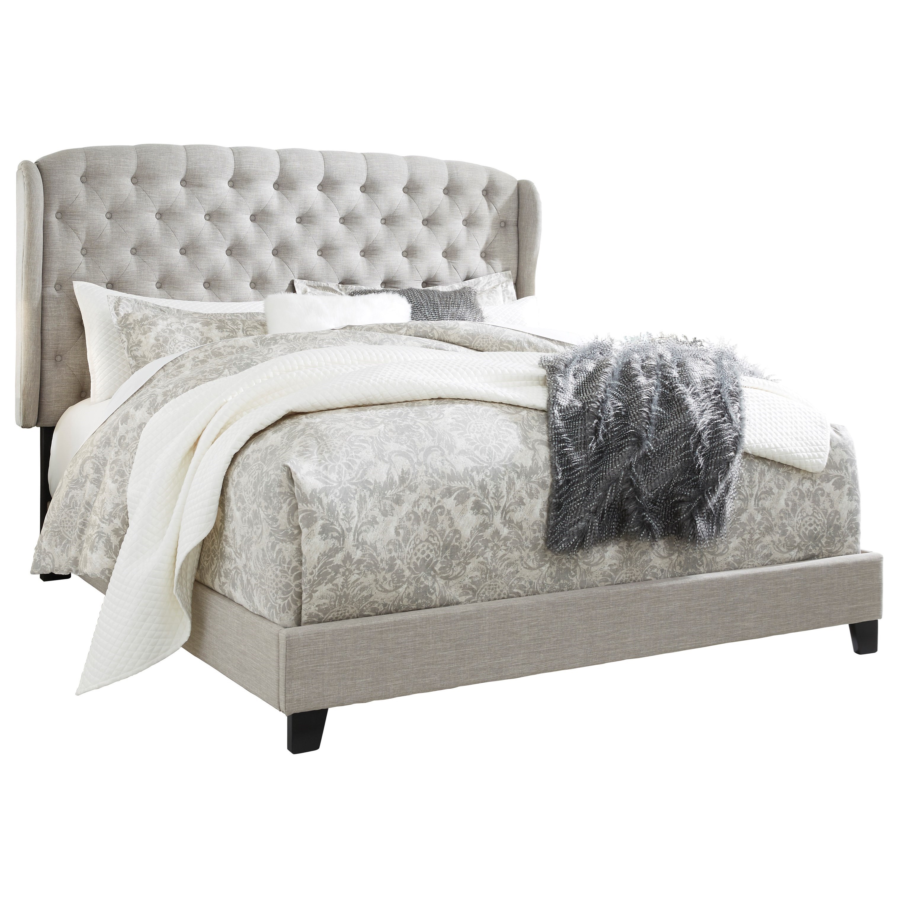 Signature Design by Ashley Jerary B090 981 Queen Upholstered Bed with Tufted Wing Headboard Arwood s Furniture Bed Upholstered Bed