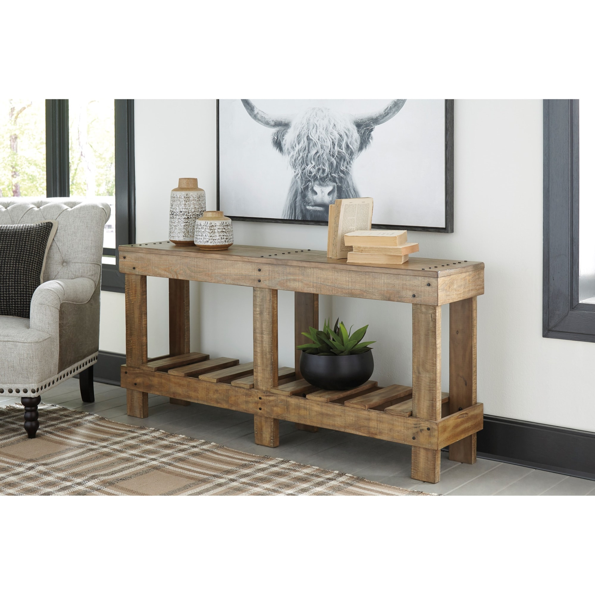 Signature Design by Ashley Susandeer A4000219 Solid Wood Rustic Console ...