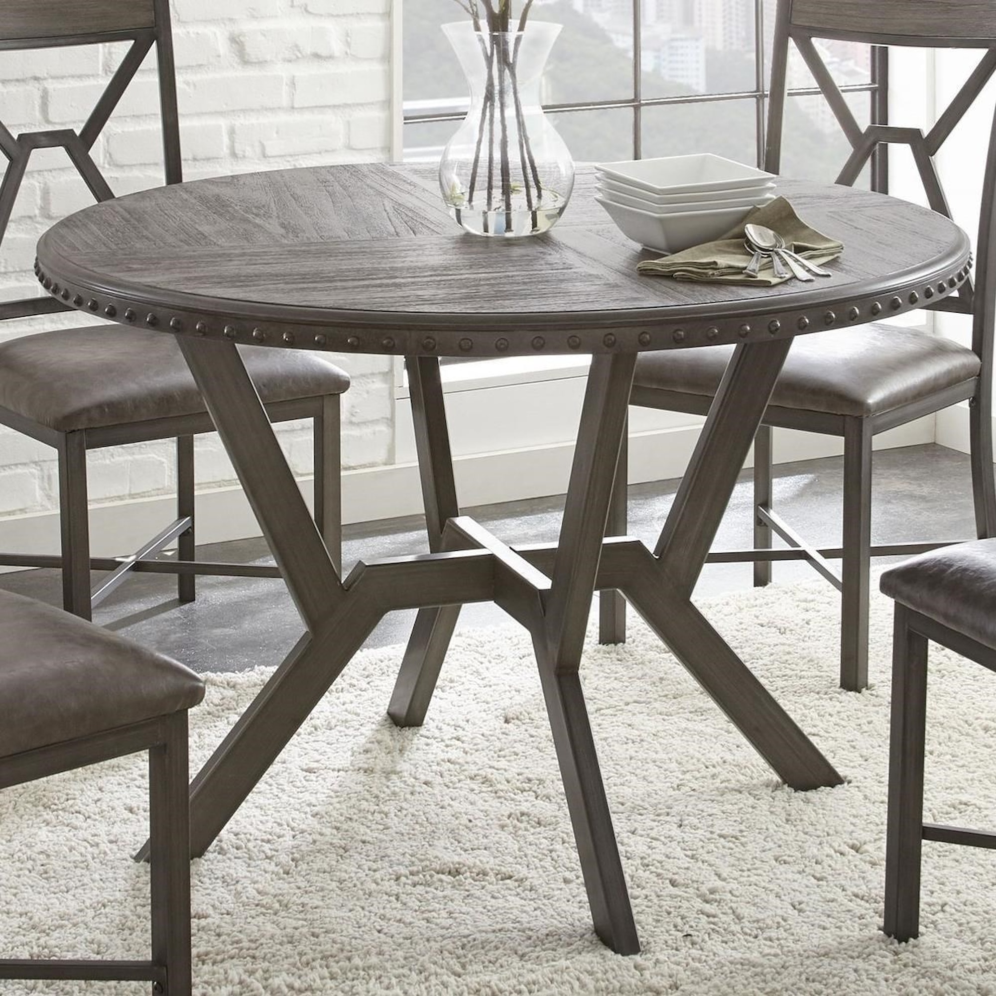 Steve Silver Alamo AL450T Round Dining Table with Metal Base | Wayside ...