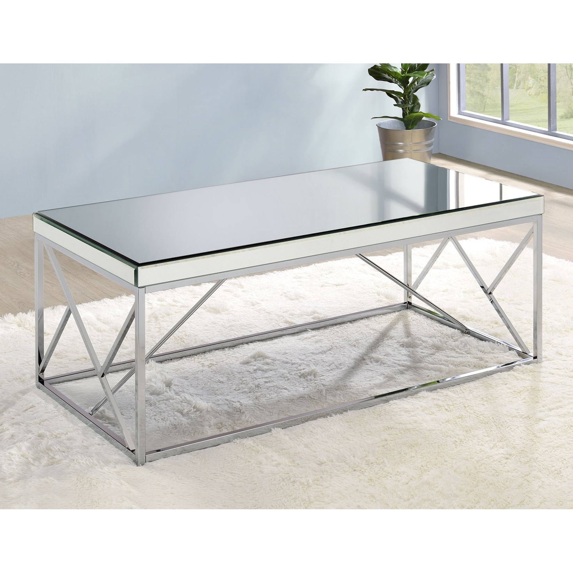 Steve Silver Evelyn EV300C Glam Mirror Cocktail Table with Contemporary ...
