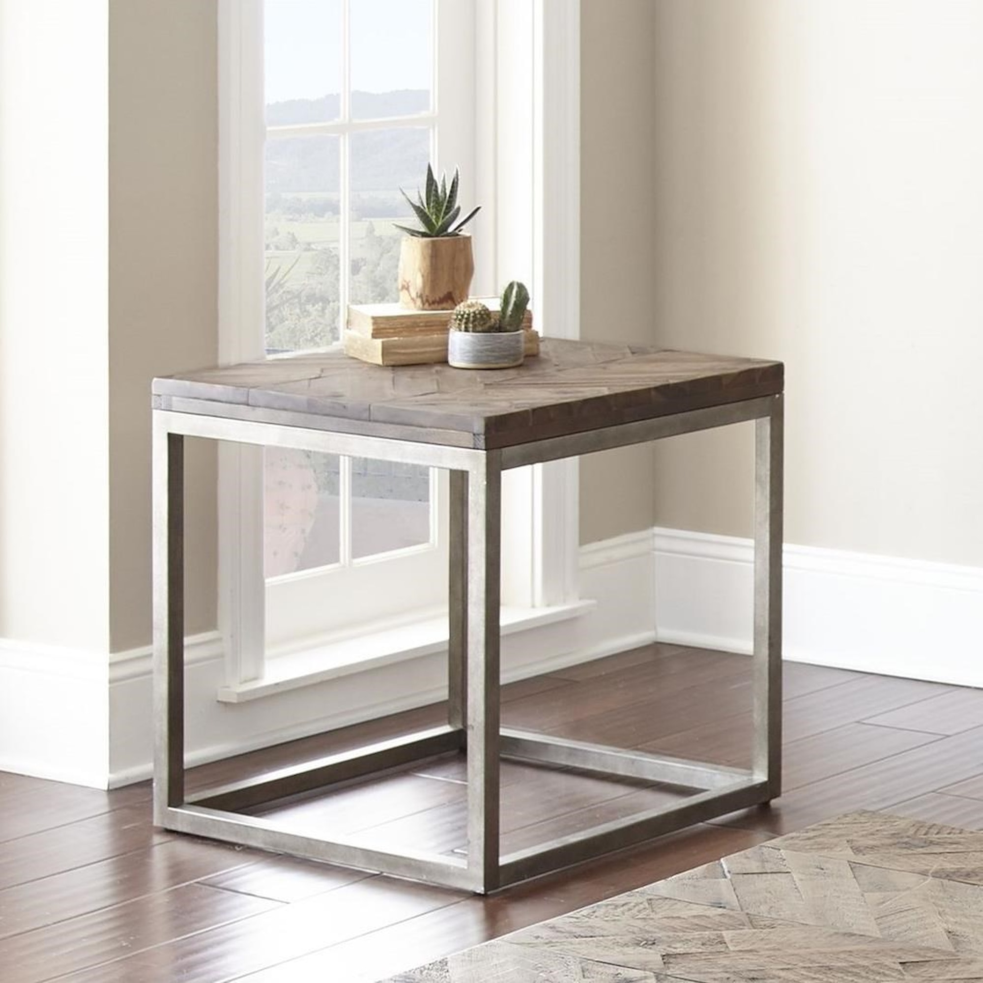 Steve Silver Lorenza LZ100E Industrial End Table with Metal Base | Dunk ...